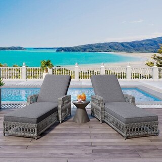 2 Pieces Long Reclining Chaise, Outdoor Wicker Lounge with Armrests ...