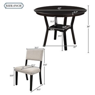 Kitchen Dining Table Set Round Table with Bottom Shelf, 4 Upholstered ...