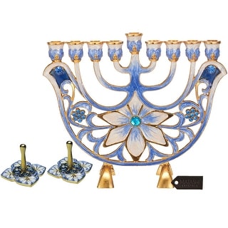 Hanukkah Celebration Bundle - Blue & Ivory Flower Menorah & 2 Floral ...