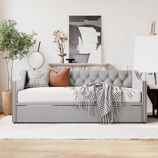 [Twin to King Design] Upholstered Daybed with Pop Up Trundle - Bed Bath ...