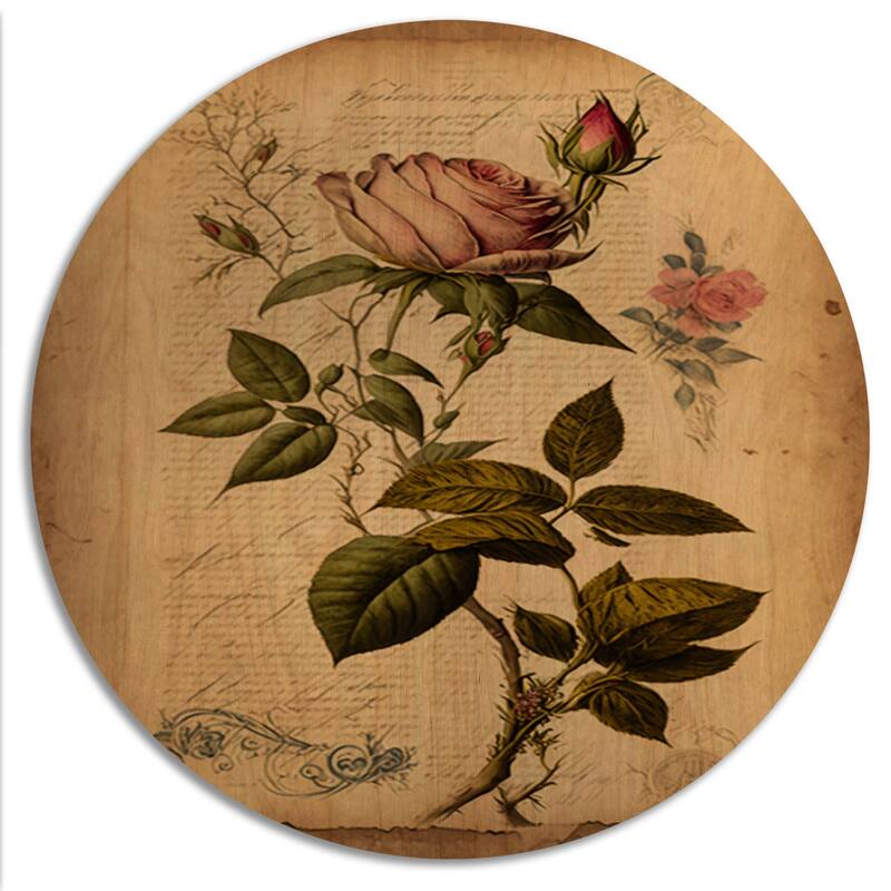 Designart "Victorian Retro Pink Rose VIII" Floral Rose Wood Wall Art ...