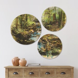 Designart 'Stream in the Forest' Landscape Wood Wall Art Set of 3 ...