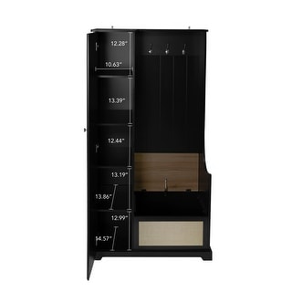 Black Hall Tree - Bench with Adjustable Cabinet and Hooks for Entryway ...