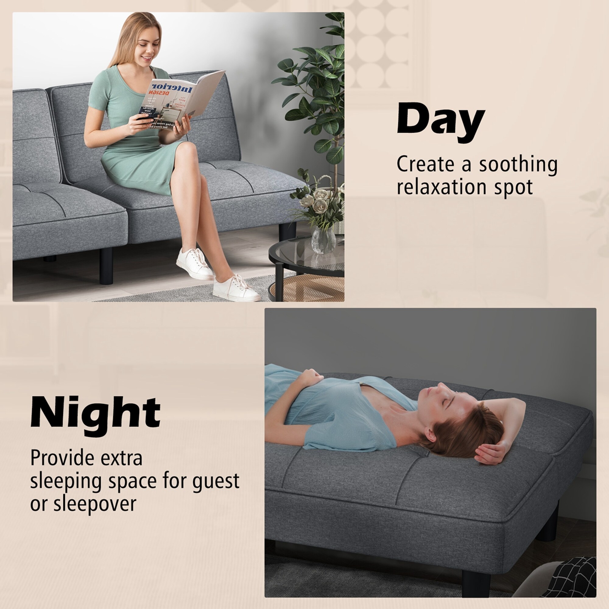 Costway Convertible Folding Futon Sofa Bed with 6 Position Adjustable See Details