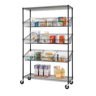 TRINITY 5-Tier Black Wire Shelving with Baskets and Dividers, NSF - Bed ...