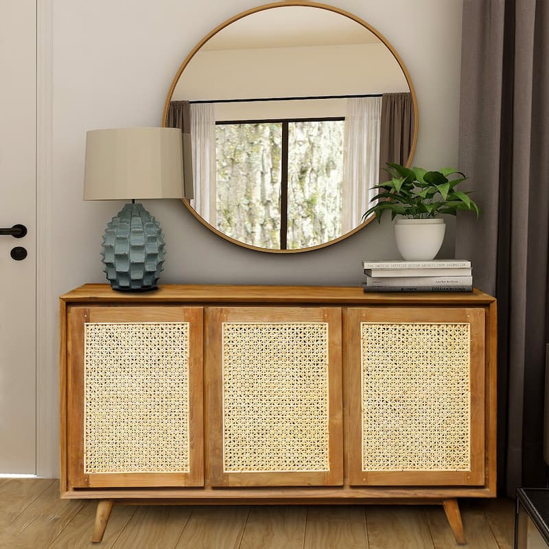 Recycled Teak Wood West Indies Cane Chest with 3 Doors - Overstock ...