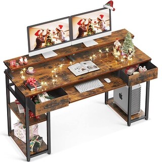 55" Computer Office Desk with Keyboard Tray, Writting Desk with Drawers ...