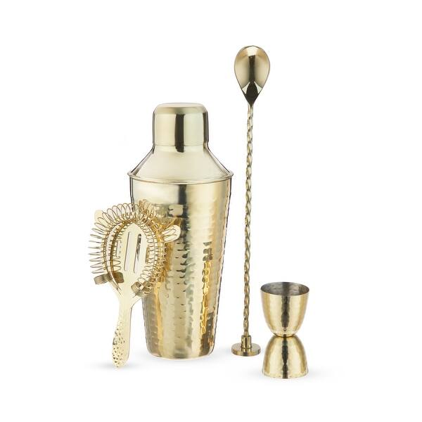Twine Gold Hammered Barware Set, Stainless Steel Shaker, Jigger ...