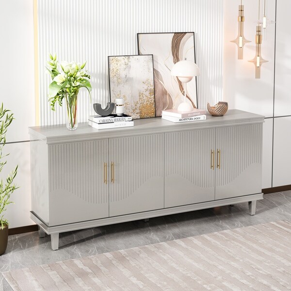 70 Inch Large Sideboard with Adjustable Shelves Buffet Cabinet with Solid Wood Legs On Sale Bed Bath Beyond 41046348