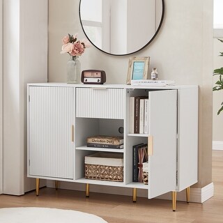 Modern 2-Door Storage Cabinet Wave Pattern Accent Cabinet Buffet ...