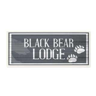 Stupell Black Bear Lodge Sign Rustic Animal Footprints Wood Wall Art ...
