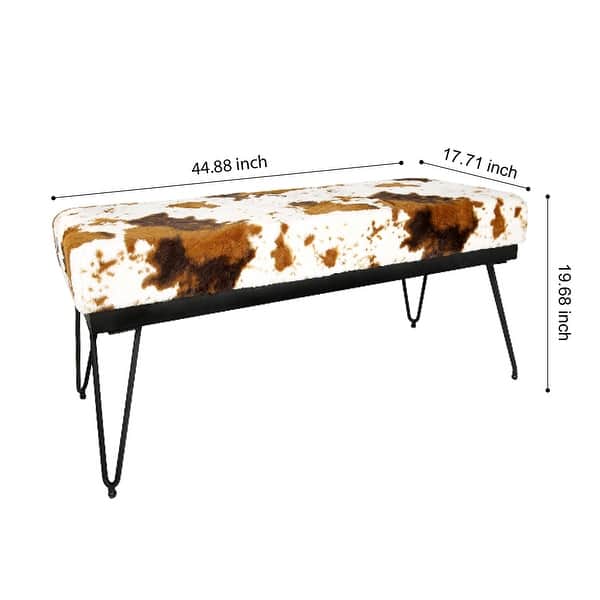 44" Brown Milk Cow Velvet Entryway Bench with Black Metal Frame - Bed ...