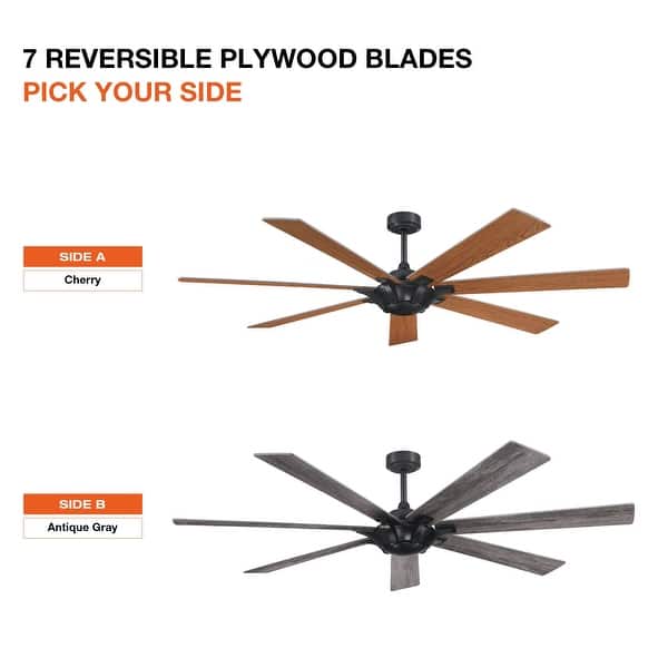72" Wooden 7-Blade Large Outdoor Industrial DC Ceiling Fan with Remote ...