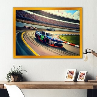 Designart "Daytona Stock Car Racing Last Lap III" Modern Framed Art ...