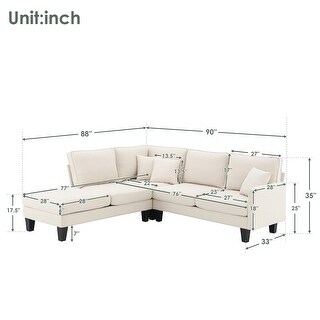 L-Shape Sectional Sofa Couch Set with Chaise Lounge and 3 Pillows, 3 ...