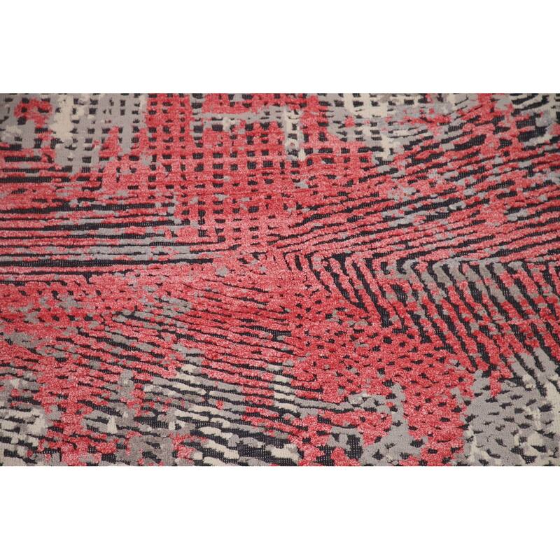 Pink Abstract Area Rug Hand-knotted Wool Carpet - 8'0"x 9'9" - On Sale ...