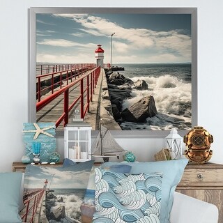 Designart "Pier Whispering Waves II" Coastal Pier Framed Wall Decor ...