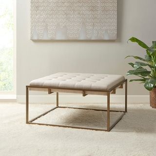 Sophisticated Button-Tufted Ottoman with Sturdy Metal Base for Stylish ...