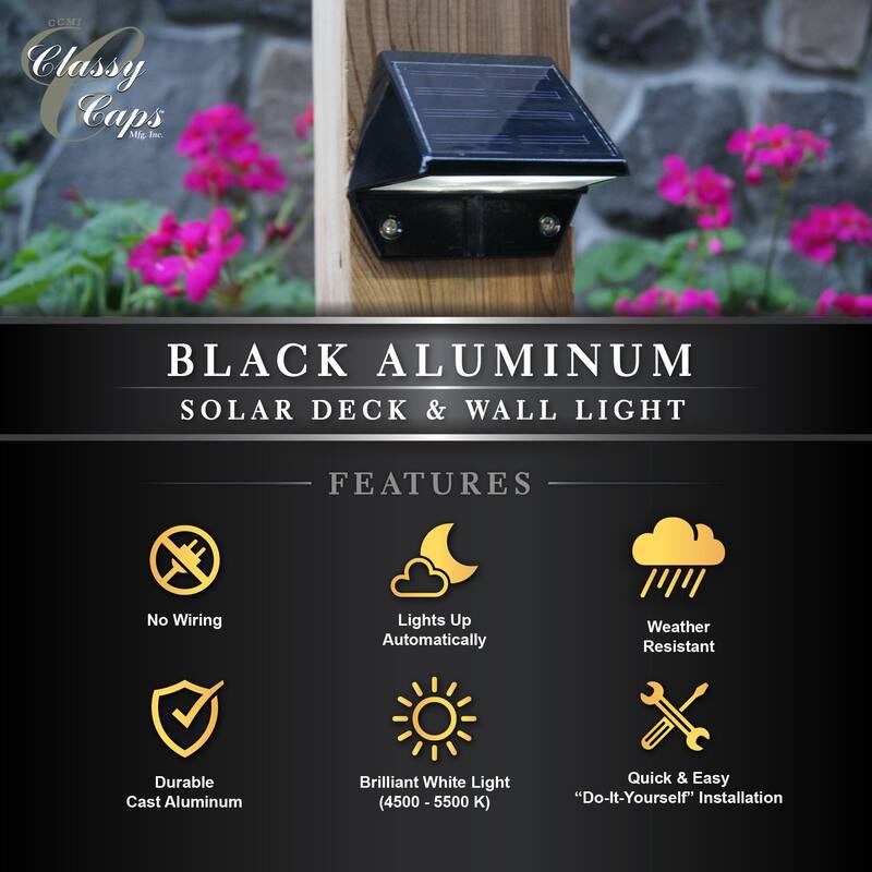 Classy Caps Black Aluminum Solar Deck and Wall Light (Set of 2) - On ...