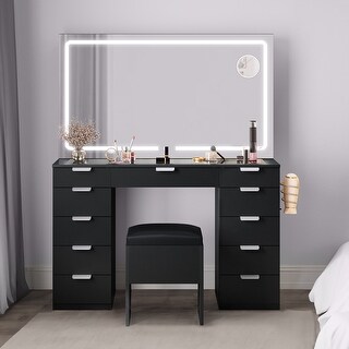Moasis 46'' Makeup Vanity Table 11 Drawers Vanity Desk Set - 46"L x 11. ...