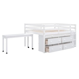 Muti-Functional Full Size Wood Loft Bed,Lateral Portable Desk and ...