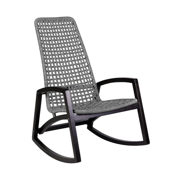 Arlo 31 Inch Patio Rocking Chair, Dark Eucalyptus Wood, Gray Rope Seat ...