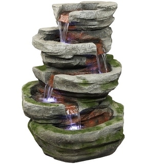 Lighted Cobblestone Outdoor Water Fountain Water Feature w/ LED - 31 ...