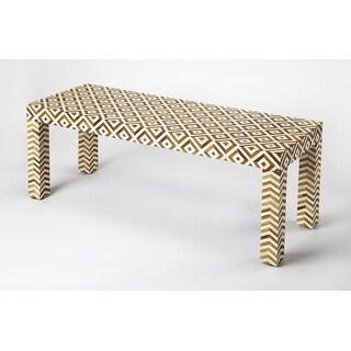 Geo and Chevron Teak and Bone Inlay Bench - Bed Bath & Beyond - 36108064