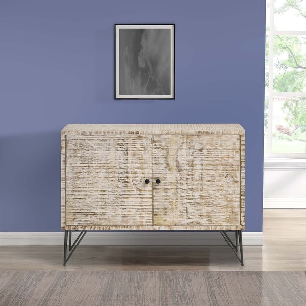 40 Inch Farmhouse Sideboard Cabinet Console, 2 Doors, Iron Legs, Brown ...