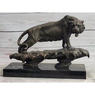 Powerful Bronze Tiger Sculpture On Marble Base – Fierce Big Cat Statue ...