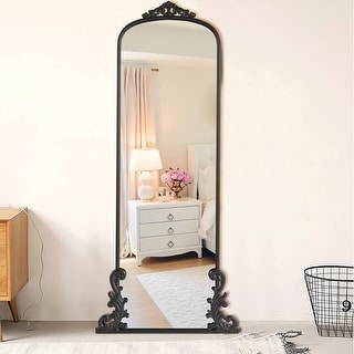 68"x29" Metal Carved Arched Framed Black Full-length Mirror Bathroom ...