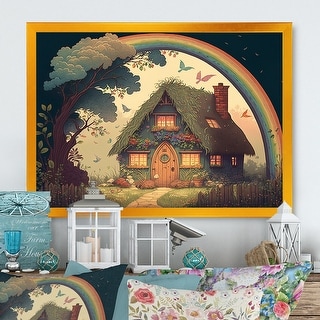 Designart "Cozy Country Cottage Under The Rainbow IV" Lake House ...