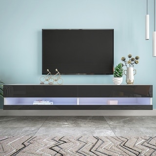 180 Wall Mounted Cabinet Entertainment Center Floating TV Stand, Black ...