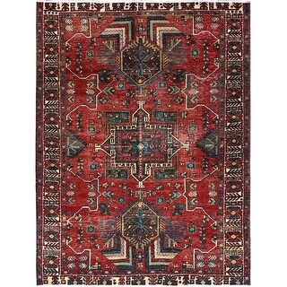 Shahbanu Rugs Valiant Poppy Red Ivory Persian Karajeh Distressed Evenly ...