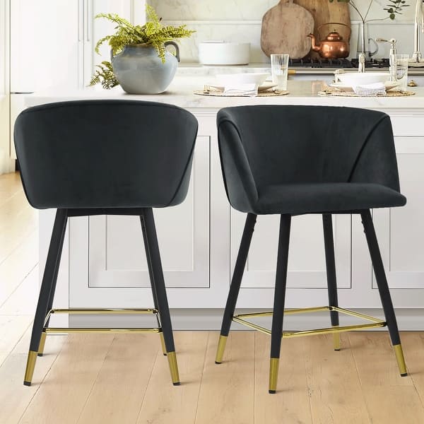 Upholstered Counter Height Swivel Bar Stools with Arm Velvet Set of 2 ...
