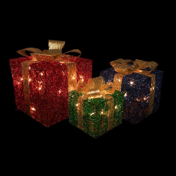 Set of 3 Lighted Red Blue and Green Gift Boxes Christmas Decorations 9. ...