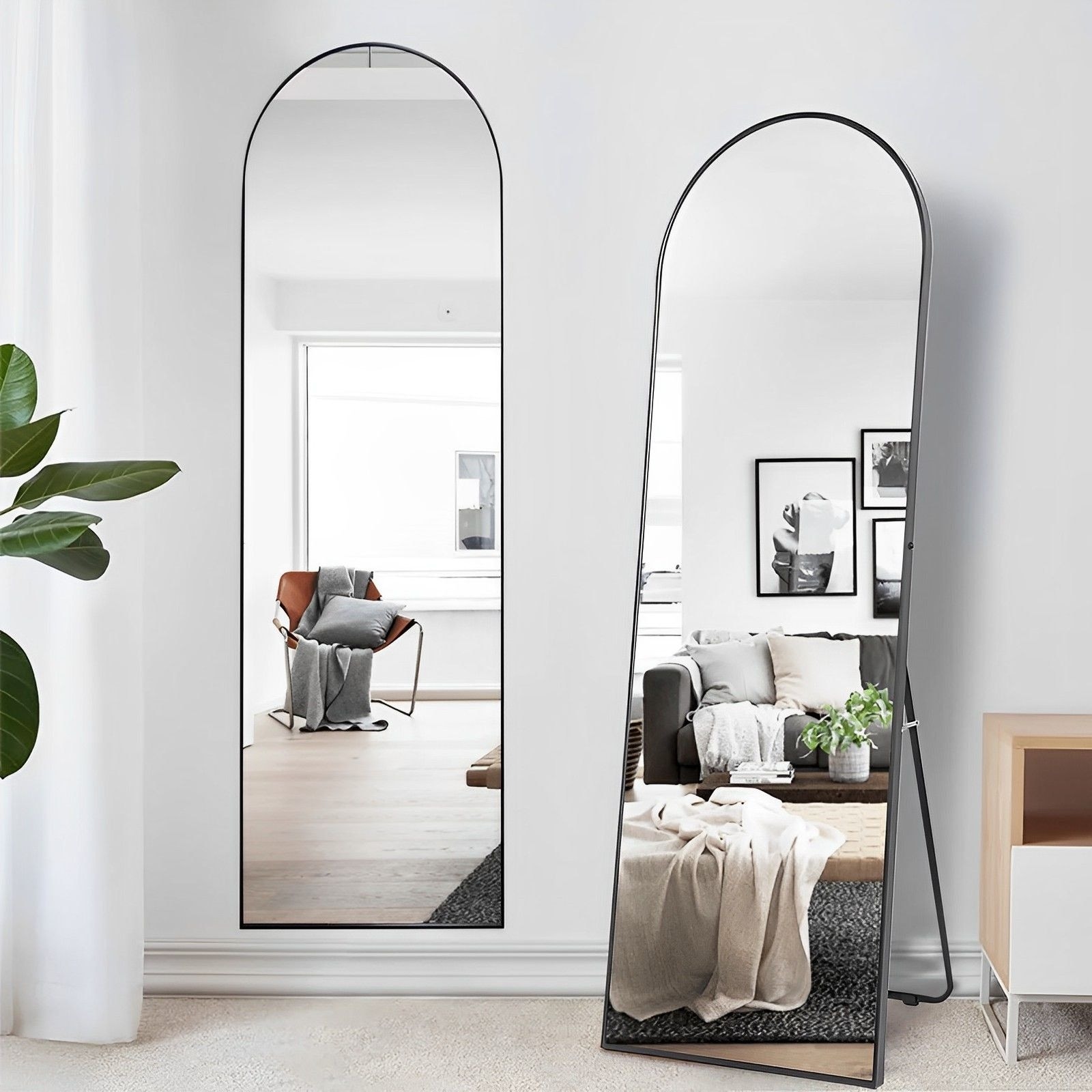 Full Length Mirror, Arched-Top Full Body Mirror with Stand, Floor ...