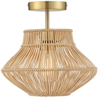 1-Light Bohemian Rattan Semi-Flush Mount Ceiling Light - D12"x H11.3 ...