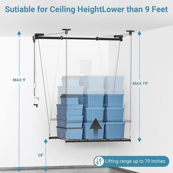 FLEXIMOUNTS Heavy Duty Manual Lift Adjustable Ceiling Storage Rack ...