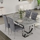 Glam Silver Dining Table Set with 64 inch Dining Table and Black Button ...