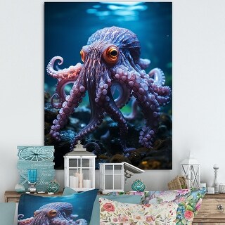 Designart "Purple Octopus Lunar Reflections I" Octopus/Squid Canvas Art ...