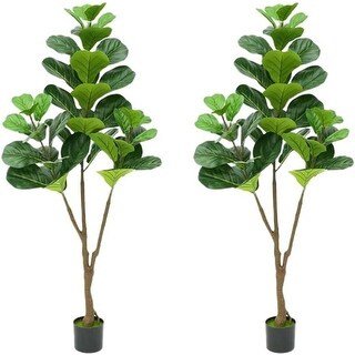 Artificial Fiddle Leaf Fig Tree, for Home Office - Green - Bed Bath ...