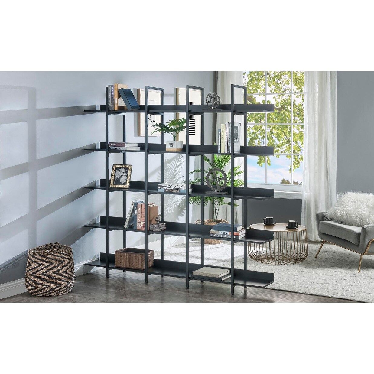 Industrial 5-Shelves Open Bookshelf Display Bookcase with Metal Frame ...
