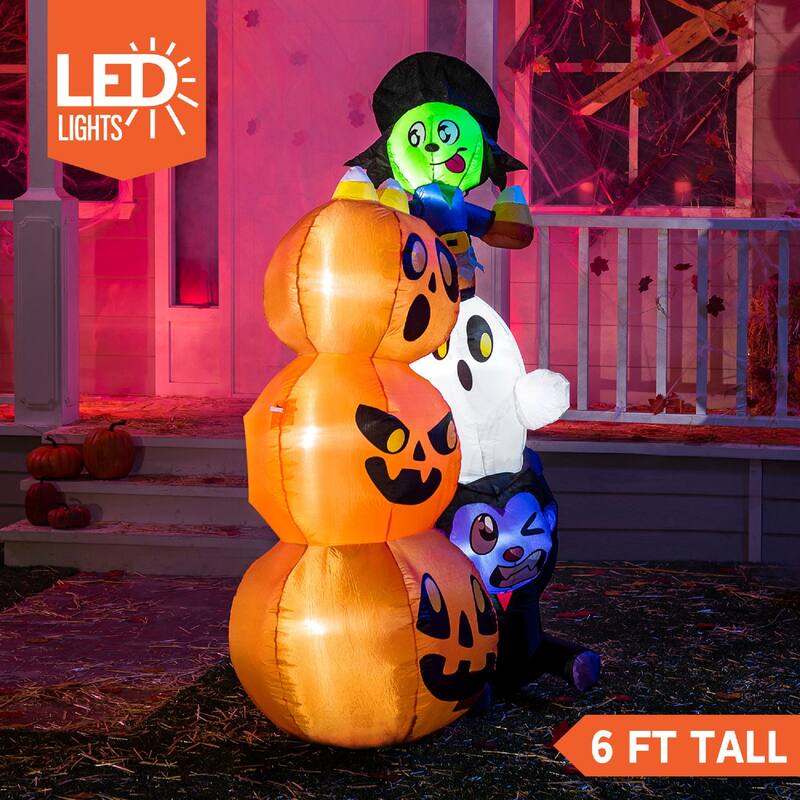 Syncfun 6 Ft Halloween Inflatable Pumpkins With Stacked Characters