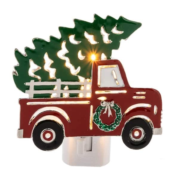 Red Truck with Christmas Tree Electric Night Light 7 Watt Bulb Red and ...
