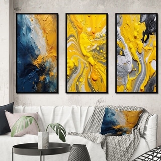 Designart "Blue Yellow Intuitive Expressions II" Abstract Framed Wall ...