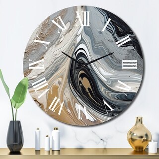 Designart "Grey Black Aqua Symphony" Abstract Oversized Wall Clock ...