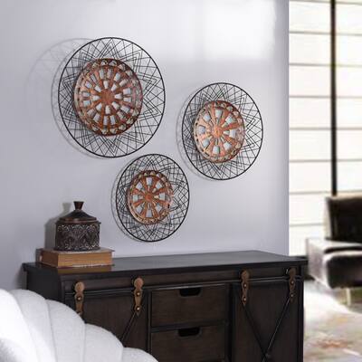 Bronze Aztec Metal Wall Art (Set of 3) - Overstock - 22251569
