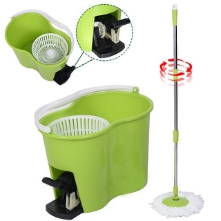 Costway Microfiber Spinning Mop Easy Floor Mop W/Bucket 2 Heads 360 ...