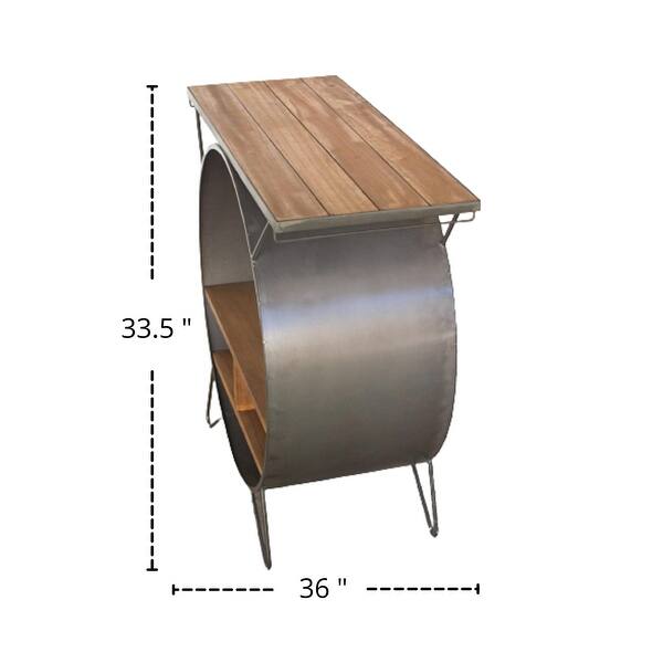 Round Metal Cubby Console With Slatted Wood Top- 33.5 inch Tall - Bed ...